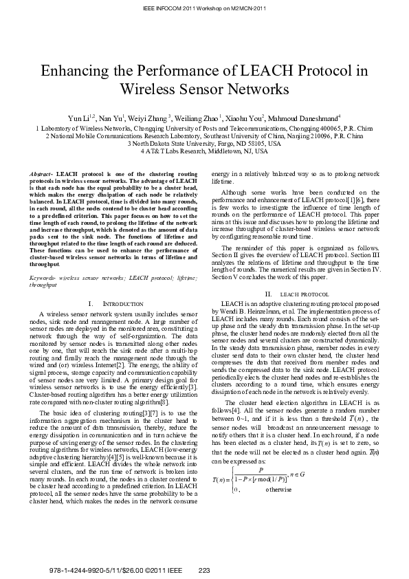 (PDF) Enhancing the Performance of Leach Protocol in Wireless Sensor Networks