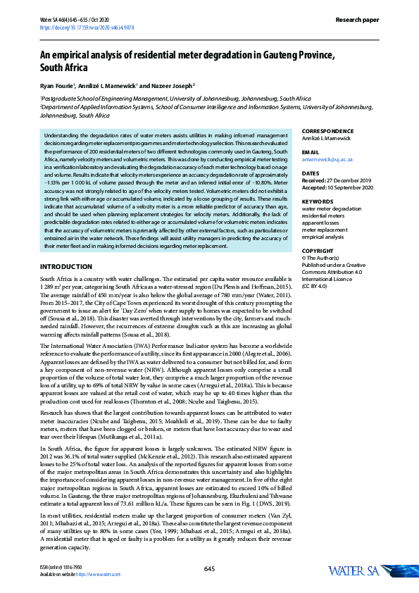 (PDF) An empirical analysis of residential meter degradation in Gauteng ...
