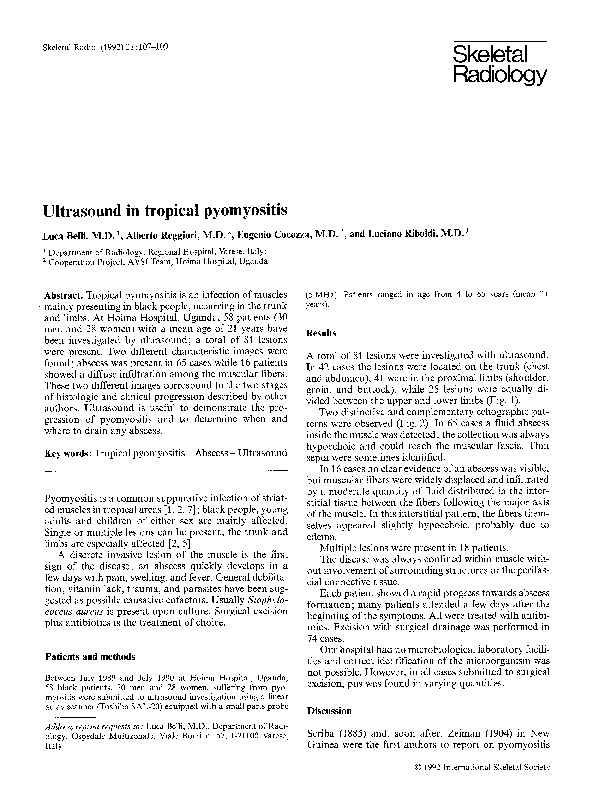 (PDF) Skeletal Radiology Ultrasound in tropical pyomyositis | Eugenio ...