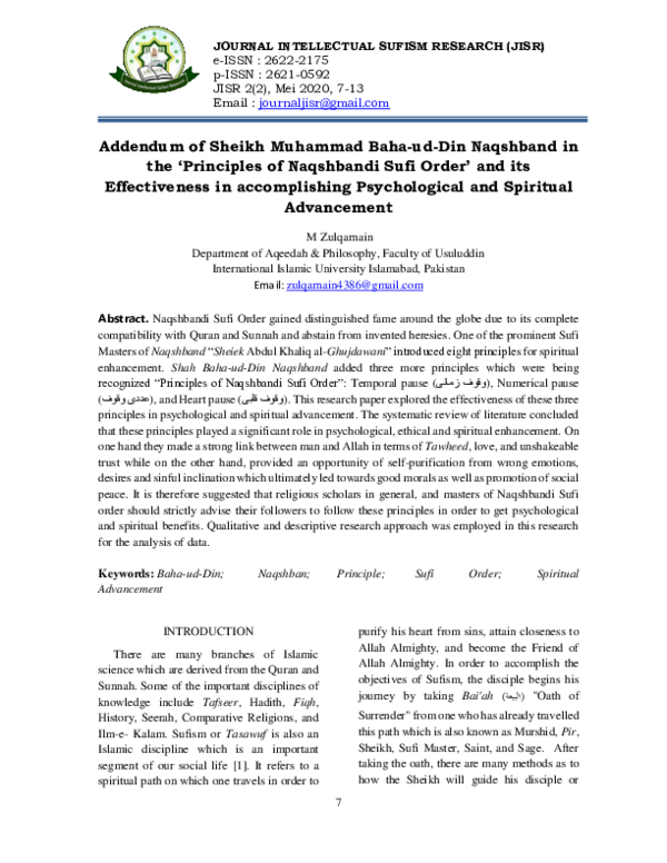 (PDF) Addendum of Sheikh Muhammad Baha-ud-Din Naqshband in the ...