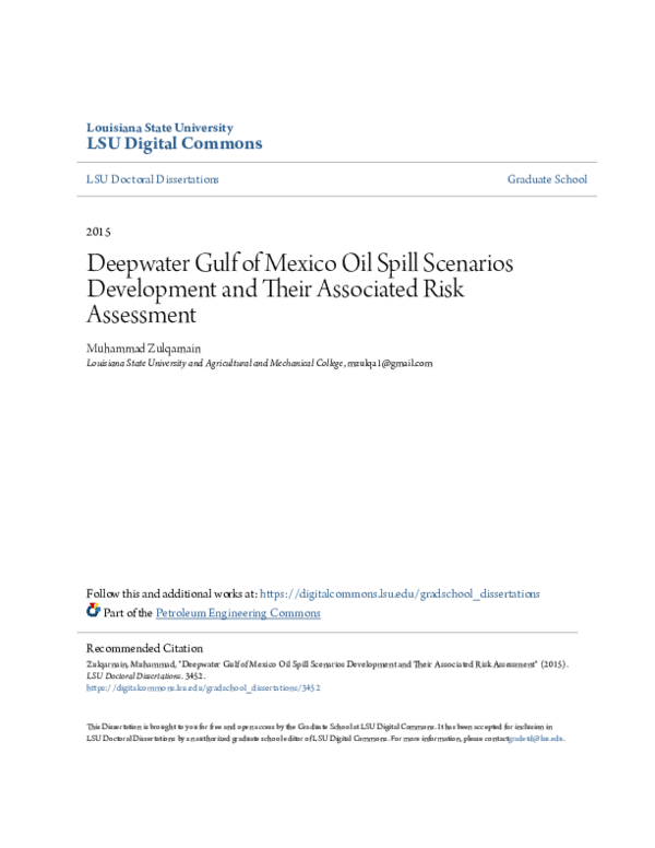 (PDF) Deepwater Gulf of Mexico Oil Spill Scenarios Development and ...