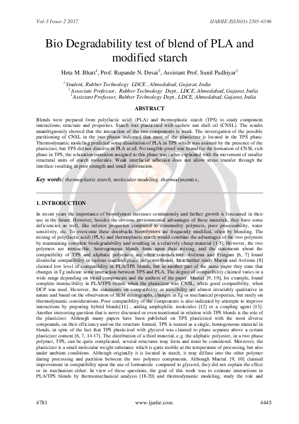 (PDF) Bio Degradability test of blend of PLA and modified starch