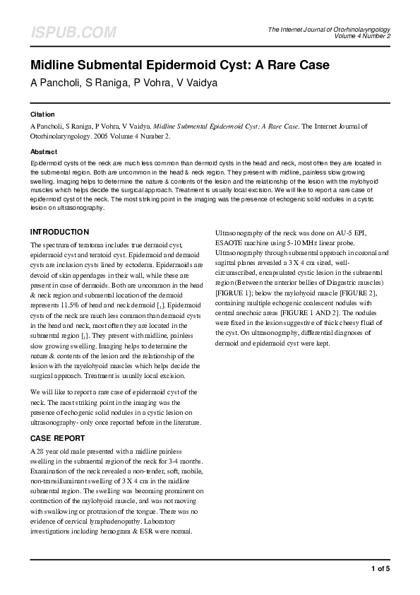 (PDF) Midline Submental Epidermoid Cyst: A Rare Case