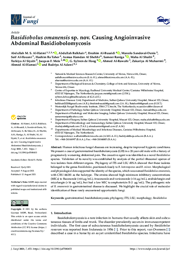 (PDF) Basidiobolus omanensis sp. nov. Causing Angioinvasive Abdominal ...