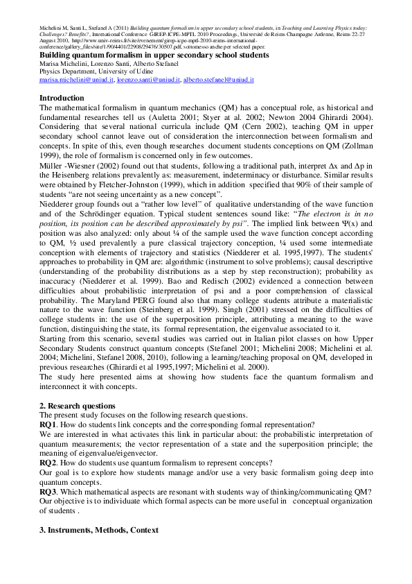 (PDF) Building quantum formalism in upper secondary school students