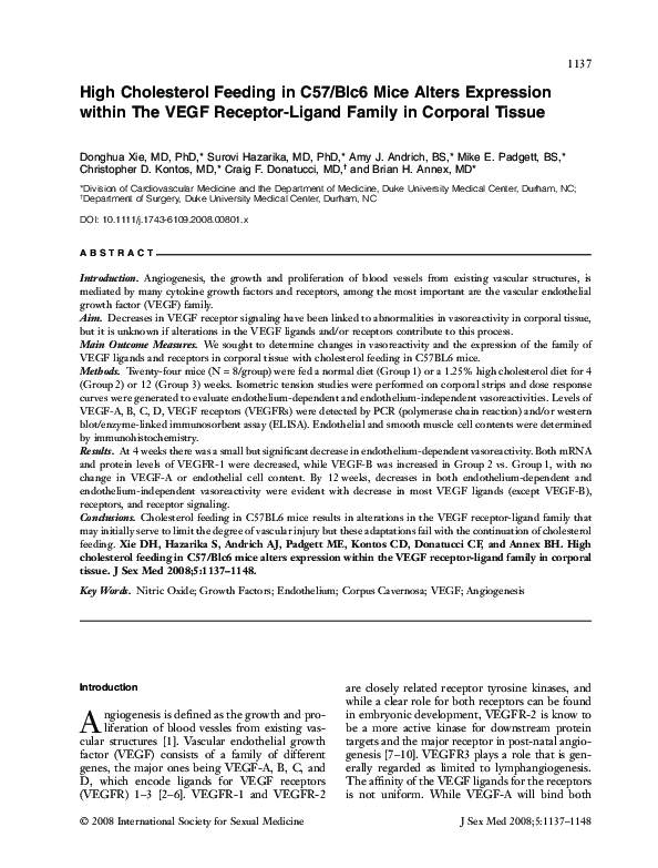 (PDF) High Cholesterol Feeding in C57/Blc6 Mice Alters Expression ...