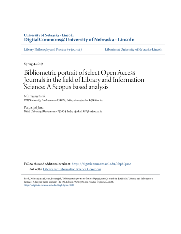 (PDF) Bibliometric Portrait of Select Open Access Journals in the Field ...