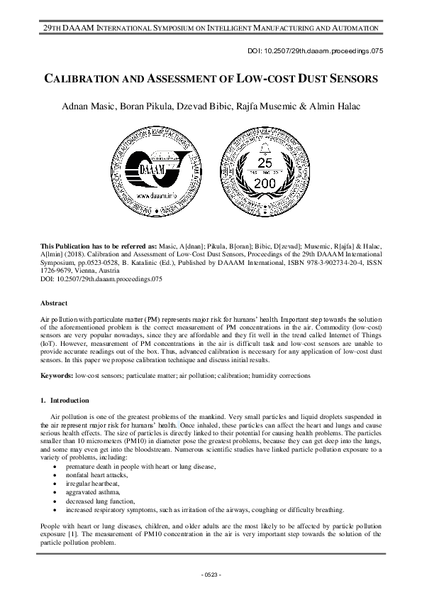 (PDF) Calibration and Assessment of Low-Cost Dust Sensors