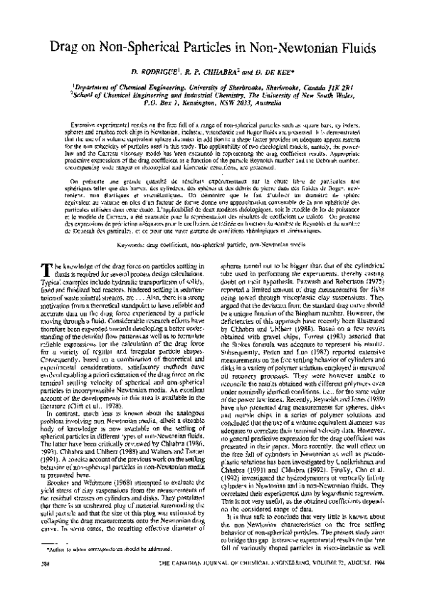 (PDF) Drag on non-spherical particles in non-newtonian fluids