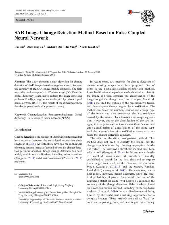 (PDF) SAR Image Change Detection Method Based on Pulse-Coupled Neural Network