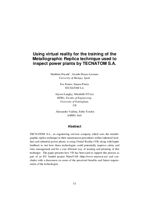 (PDF) Using virtual reality for the training of the Metallographic Replica technique used to ...