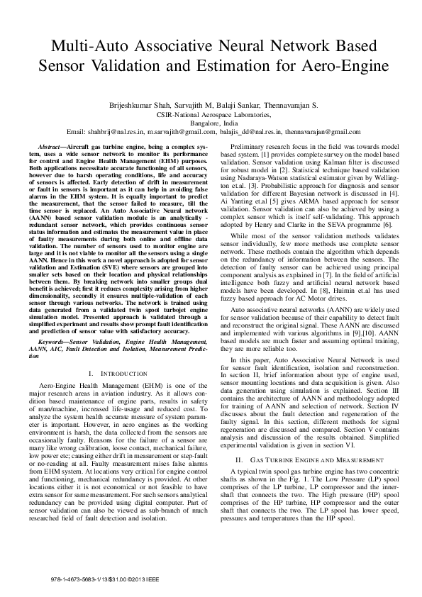 Pdf Multi Auto Associative Neural Network Based Sensor Validation And