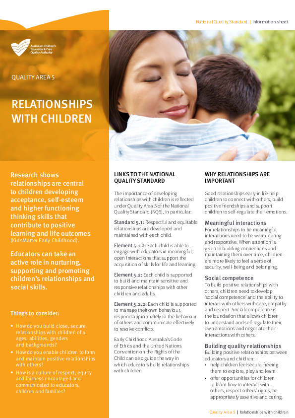 (PDF) Quality area 5: relationships with children