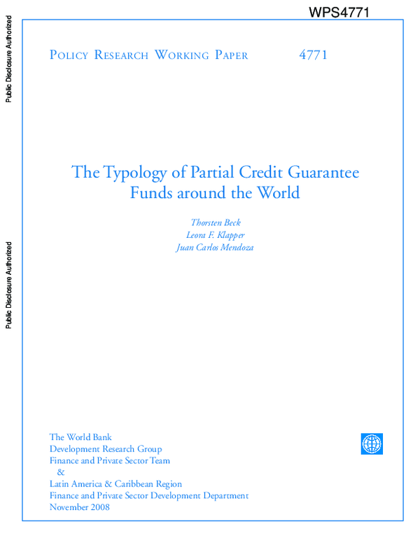 (PDF) The typology of partial credit guarantee funds around the world