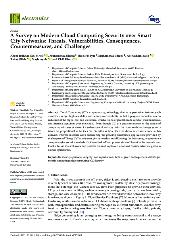 (PDF) A Survey on Modern Cloud Computing Security over Smart City Networks: Threats ...