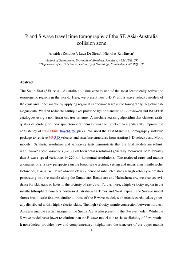 (PDF) P and S wave travel time tomography of the SE Asia-Australia ...