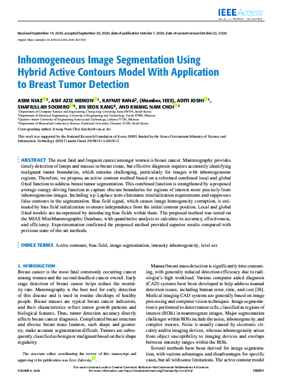 Pdf Inhomogeneous Image Segmentation Using Hybrid Active Contours Model With Application To