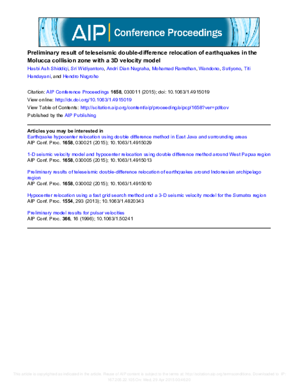 Pdf Preliminary Result Of Teleseismic Double Difference Relocation Of