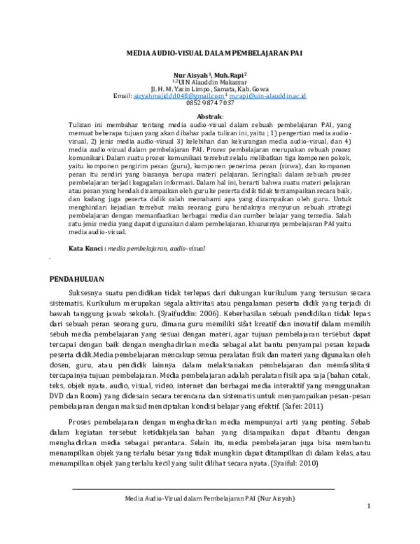 (PDF) Media Audio-Visual dalam Pembelajaran PAI (Nur Aisyah