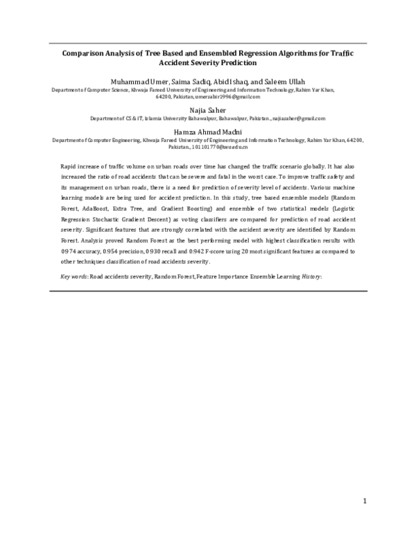 Pdf Comparison Analysis Of Tree Based And Ensembled Regression Algorithms For Traffic Accident