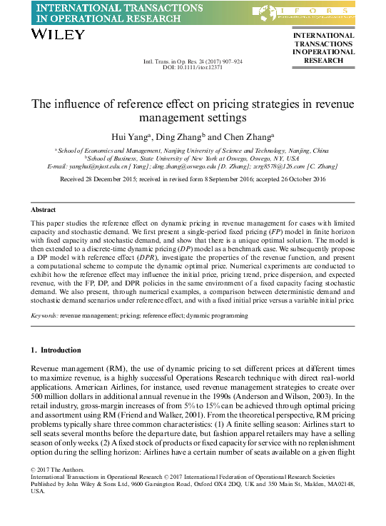 (PDF) The influence of reference effect on pricing strategies in ...