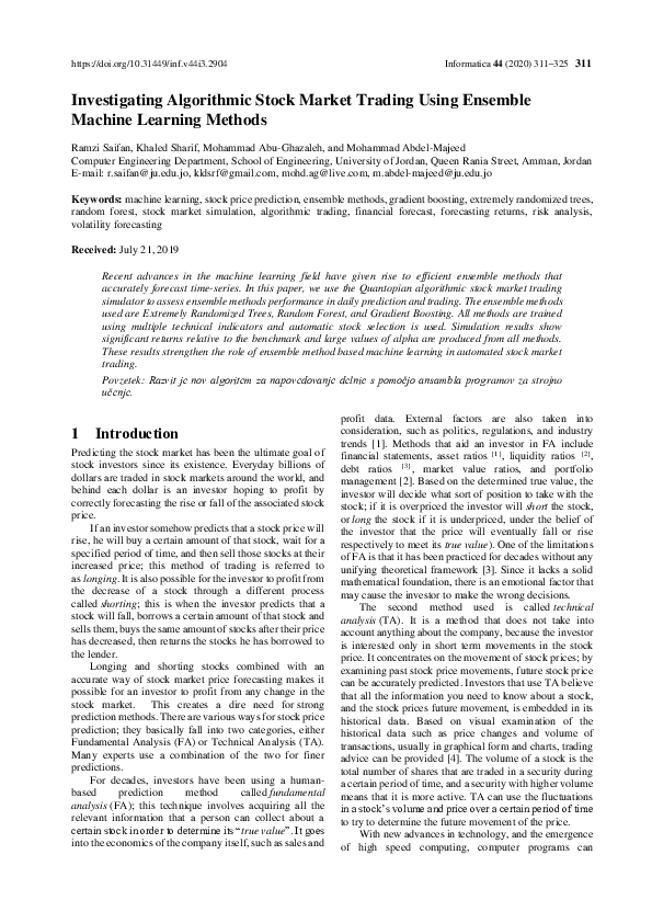 (PDF) Investigating Algorithmic Stock Market Trading using Ensemble ...