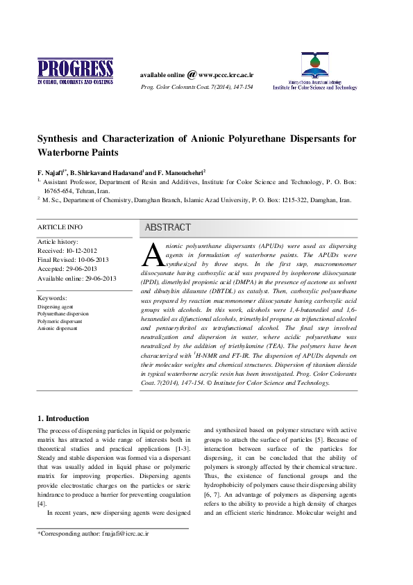 (PDF) Synthesis and Characterization of Anionic Polyurethane ...
