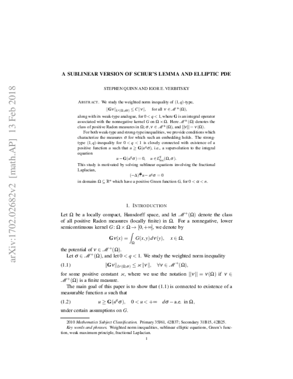 (PDF) A sublinear version of Schur’s lemma and elliptic PDE
