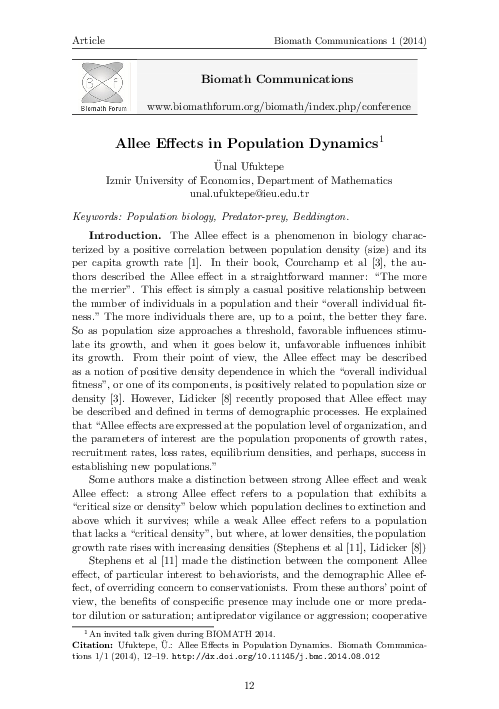 (PDF) Allee Effects in Population Dynamics