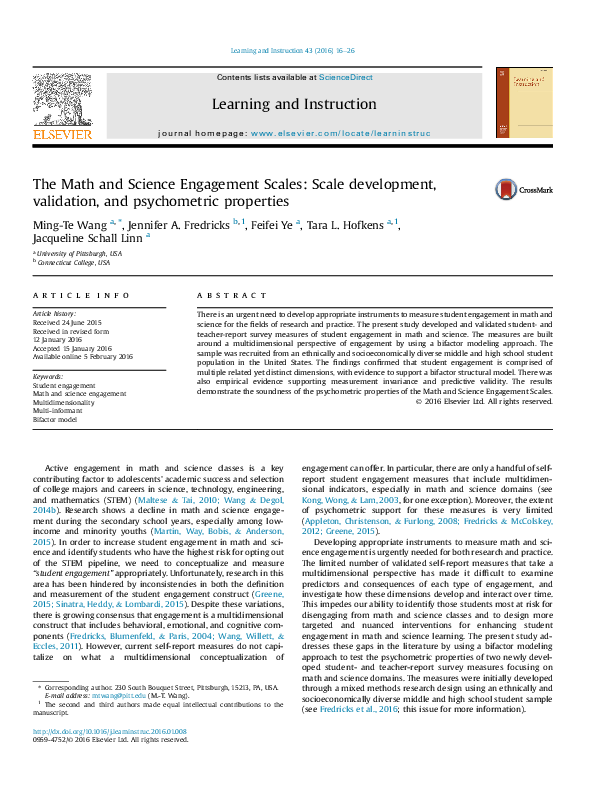 (PDF) Engagement Scales : Scale development , validation , and ...