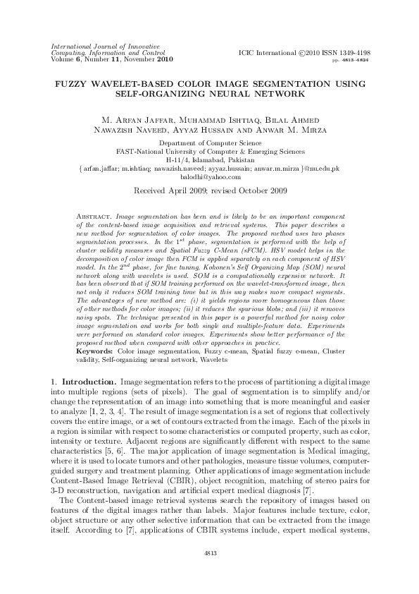 Pdf Fuzzy Wavelet Based Color Image Segmentation Using Self