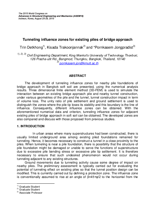 (PDF) Tunneling influence zones for existing piles of bridge approach