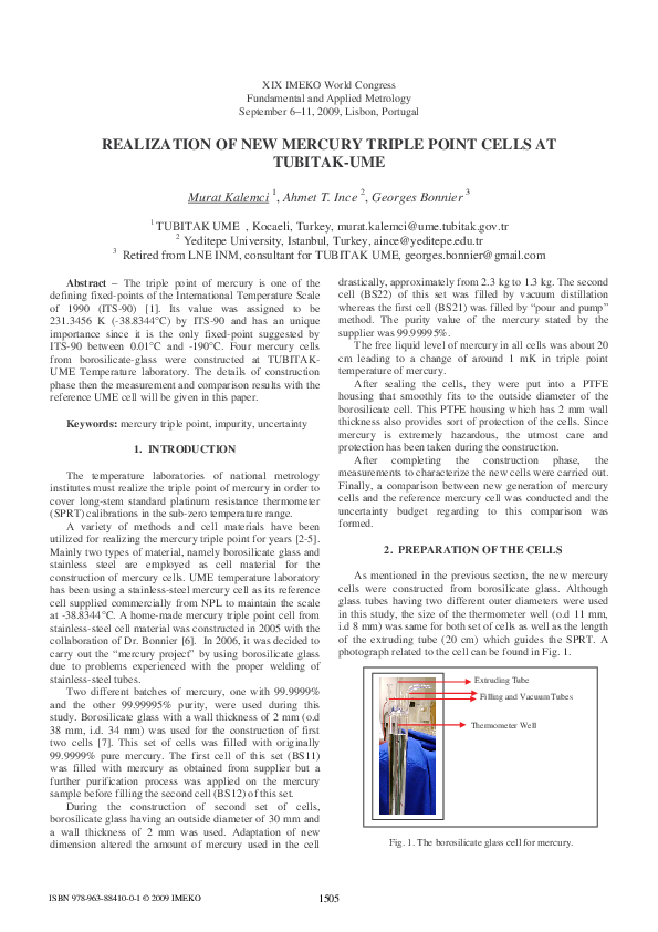 (PDF) Realization of New Mercury Triple Point Cells at Tubitak-Ume