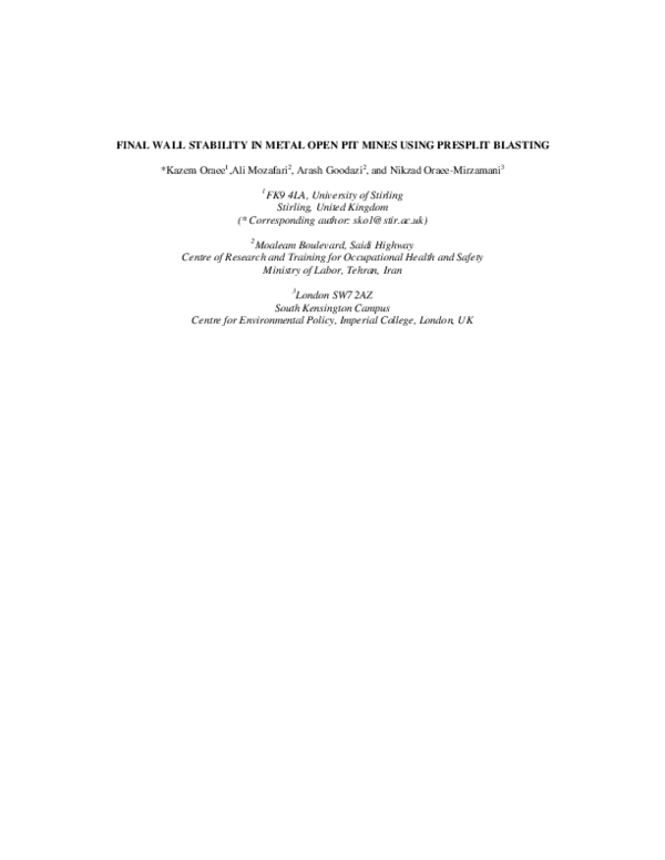(PDF) Final Wall Stability in Metal Open Pit Mines Using Presplit Blasting