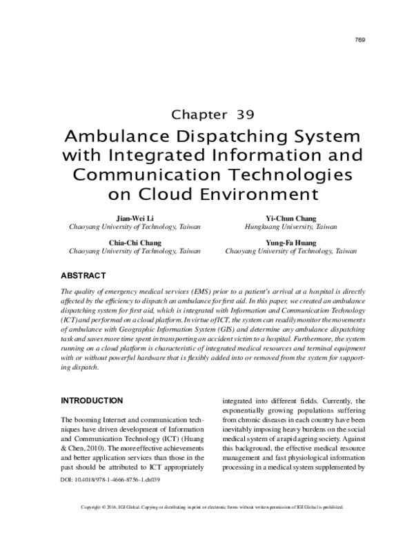 (PDF) Ambulance Dispatching System with Integrated Information and Communication Technologies on ...