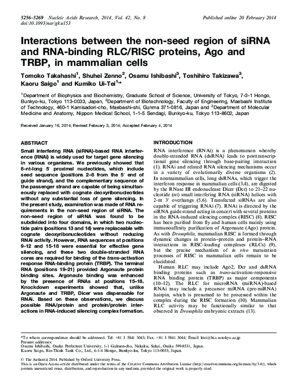 (PDF) Interactions between the non-seed region of siRNA and RNA-binding ...