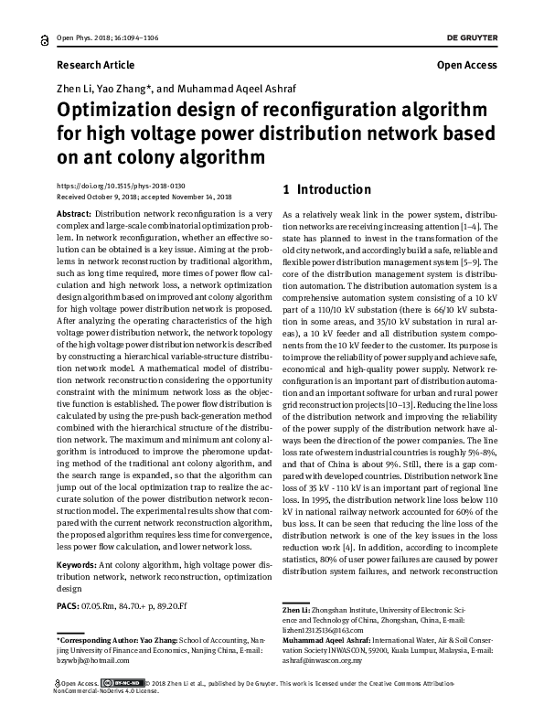 Pdf Optimization Design Of Reconfiguration Algorithm For High Voltage Power Distribution