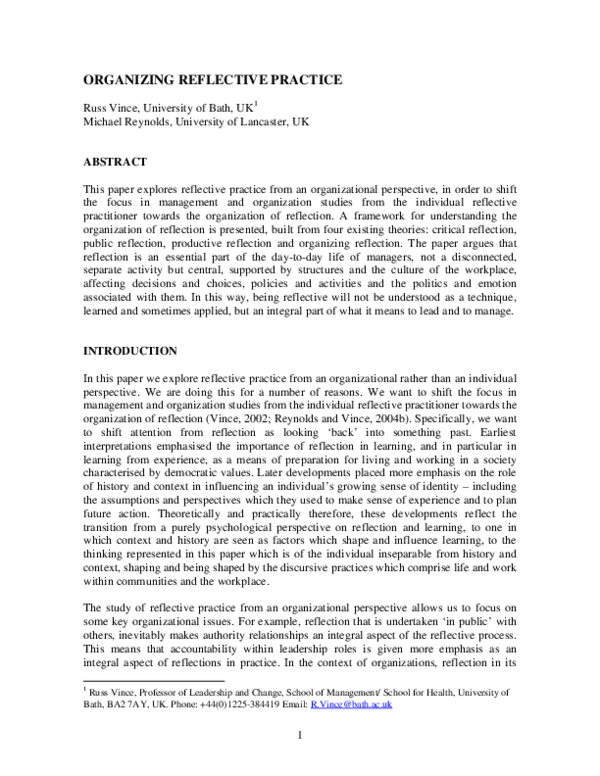 (PDF) Organizing Reflective Practice
