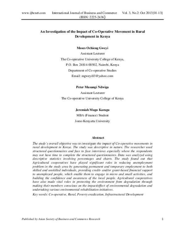 (PDF) An Investigation of the Impact of Co-operative Movement in Rural ...