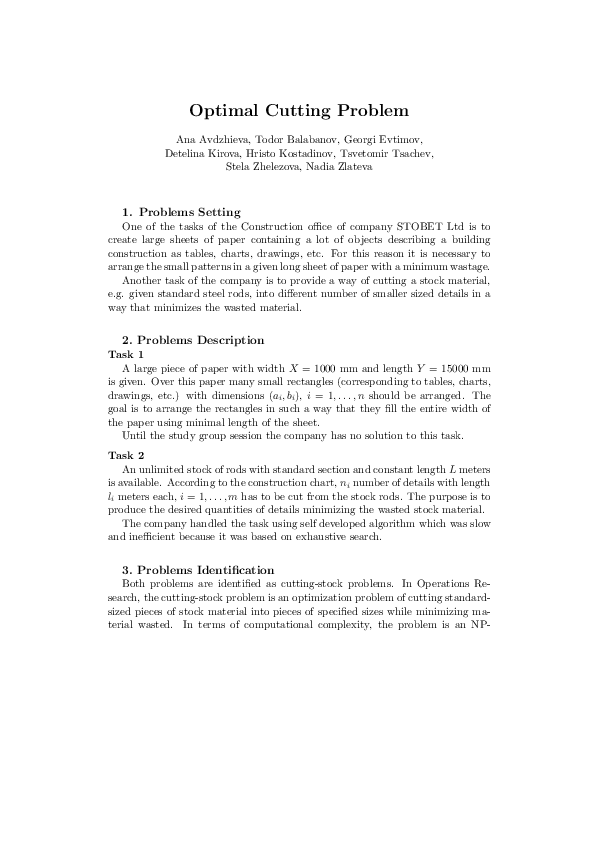 (PDF) Optimal Cutting Problem