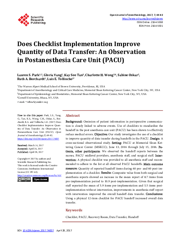 (PDF) Does Checklist Implementation Improve Quantity of Data Transfer ...