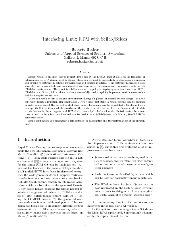 (PDF) Interfacing Linux RTAI with Scilab/Scicos