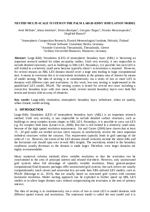 (PDF) Nested Multi-scale System in the PALM Large-Eddy Simulation Model | Fotios Barmpas ...
