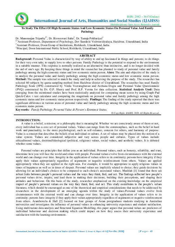 (PDF) The Effect Of High Economic Status And Low Economic Status On ...