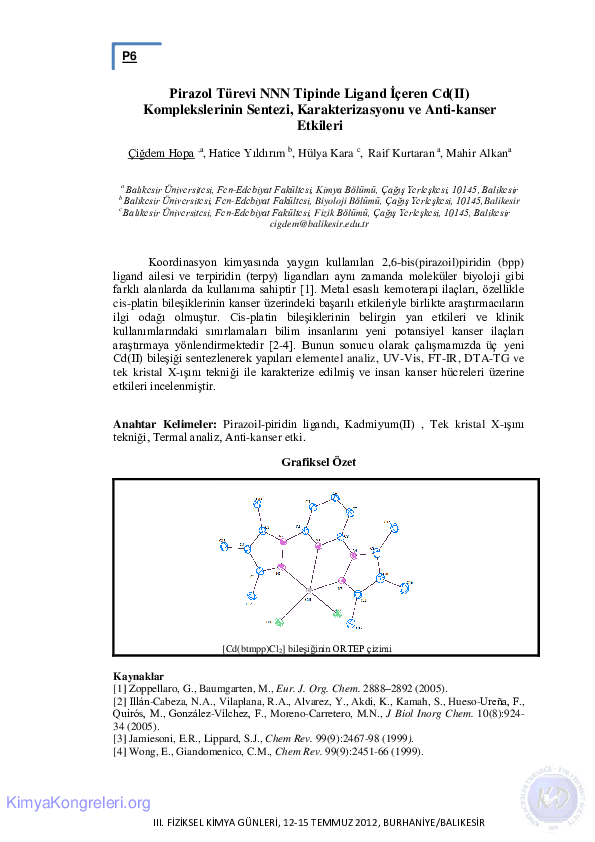 (PDF) Pirazol Türevi NNN Tipinde Ligand İçeren Cd ( II ...