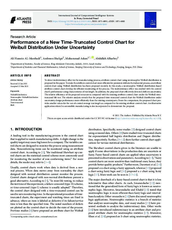 (PDF) Performance of a New Time-Truncated Control Chart for Weibull Distribution Under ...