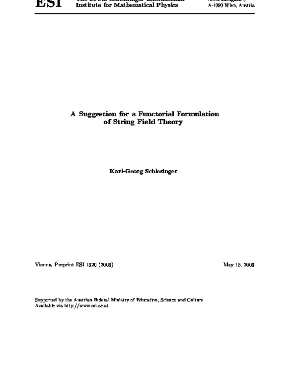 (PDF) A Suggestion for a Functorial Formulation of String Field Theory