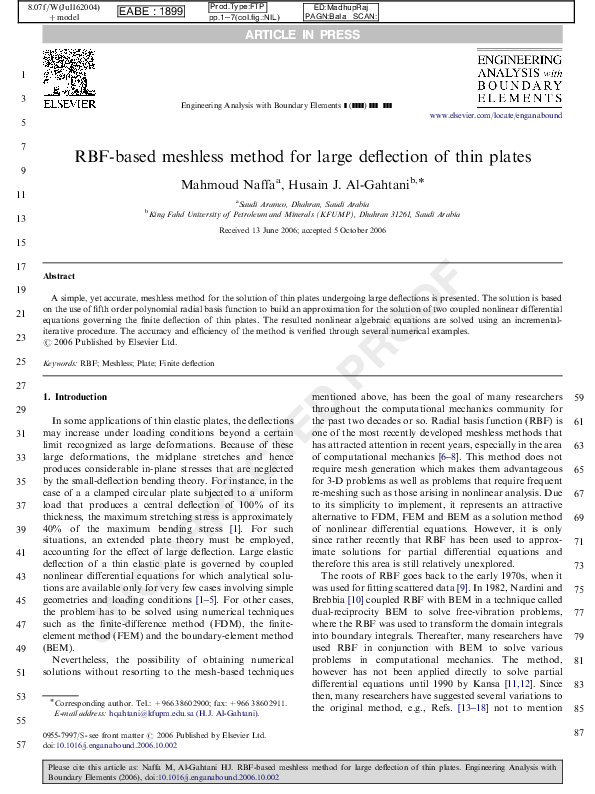 Pdf Rbf Based Meshless Method For Large Deflection Of Thin Plates