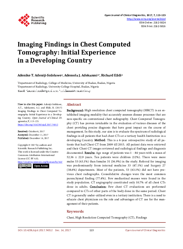 (PDF) Imaging Findings in Chest Computed Tomography: Initial Experience ...