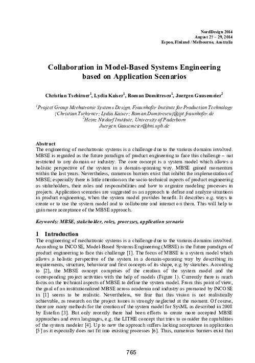 (PDF) Collaboration in Model-Based Systems Engineering based on ...